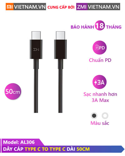 Dây Cáp ZMI AL306 Type C to Type C Dài 50cm - Xiaomi Vũng Tàu